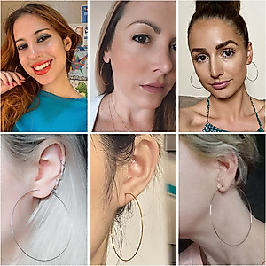 Multipack Dainty Large Thin Gold Hoop Earrings for Women Hypoallergenic Earrings Lightweight 30mm 50mm 60mm 70mm Gold/Silver/Rose Gold Hoop Earrings (3 Pairs-50mm)