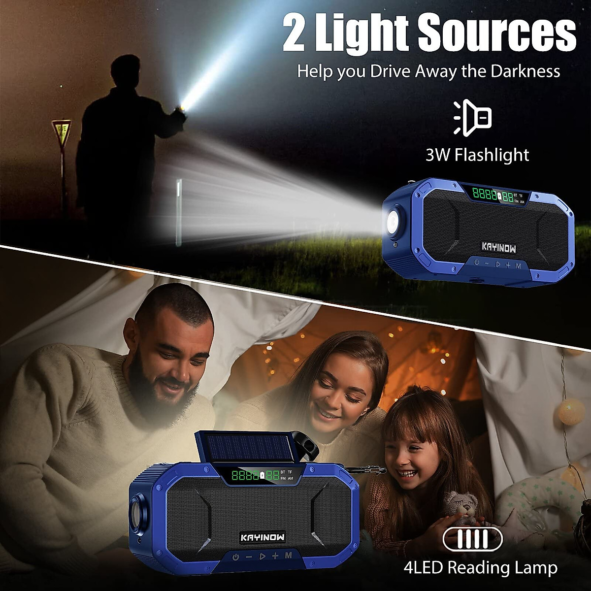 Emergency Weather Radios Hand Crank Solar Bluetooth Speaker,Portable AM FM NOAA Radio 5000mAh Battery Powered Waterproof Wind Up Storm Radio Flashlight Phone Charger,Reading Light,SOS for Survival