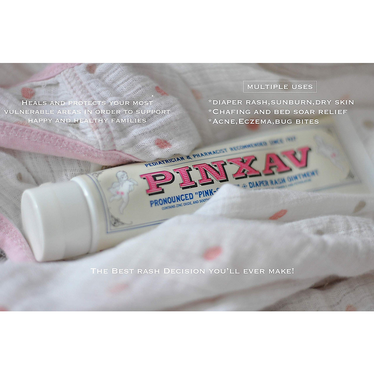 PINXAV Healing Cream, Fast Relief for Diaper Rash, Eczema, Chafing, Bed Sores, Acne, and Minor Cuts and Burns (4 OZ)