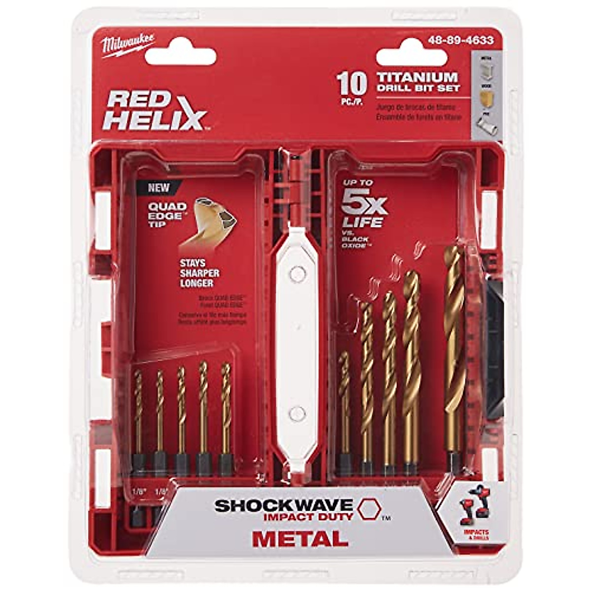 MILWAUKEE'S 48-89-4633 Shockwave Titanium Red Helix Drill Bit Set (10-Piece)