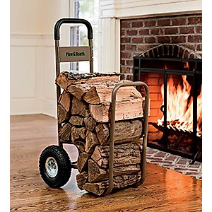 Plow & Hearth Indoor Outdoor Rolling Firewood Log Cart| Wood Rack and Carrier with Pneumatic Wheels| Heavy-Duty| Rolls Up and Down Stairs| All-Terrain| 20" W x 22" D x 42" H