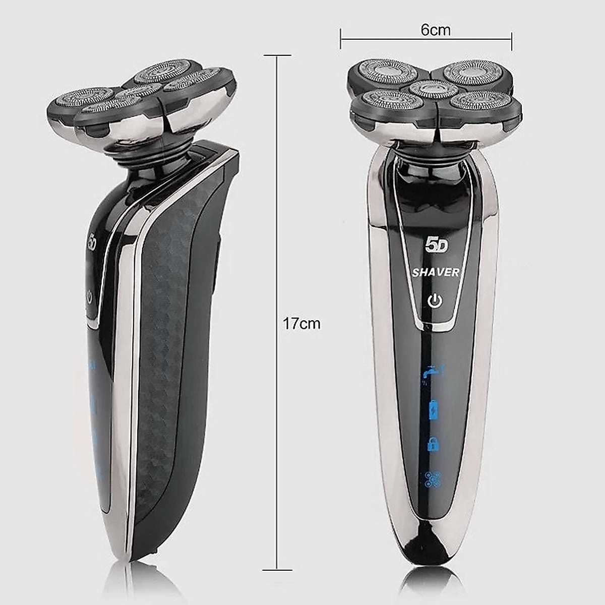LinMei Electric Shaver 5D Rotary Razor with Pop-up Trimmer LED Display Mens Bald Head Shavers Electric Cordless Rechargeable Mens Shavers Electric Wet and Dry IPX7 Waterproof (Silver)