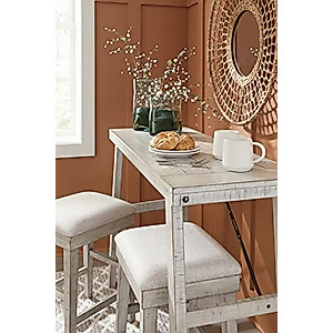 Signature Design by Ashley Carynhurst Coastal Counter Height Dining Table Set with Upholstered Bar Stools, Set of 3, White & Beige