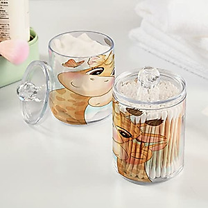 Kigai 2 Pack Apothecary Jars Cute Little Giraffe Qtip Holder Organizer Clear Airtight Container for Cotton Swabs Food Storage 14oz Plastic Jars with Lids