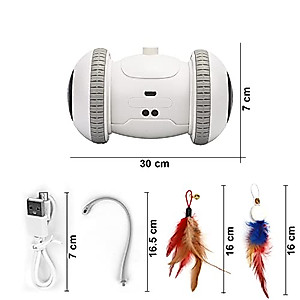 Nueplay Interactive Cat Toys for Indoor Cats, Automatic Cat Toys with LED Light,Smart Electric Cat Toys with 2 Feathers, Pet Exercise Toys, Robotic Cat Toys with 2 Modes USB Charging, Moving Cat Toys