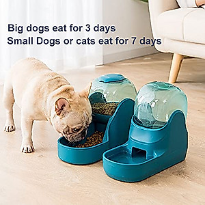 Automatic Dog Cat Feeder and Water Dispenser,Pet Food Bowl, Gravity Food Feeder and Waterer Set for Small Medium Dog Puppy Kitten, Large Capacity 1 Gallon x 2 (Retro Green)
