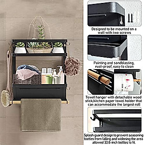 VIAV Magnetic Spice Rack with Paper Towel Holder for Refrigerator with 2-Tier Shelf Spice Rack Strong Magnetic Backing with 3 Hooks for Kitchen Storage,Refrigerator,Freezer,Grill Silver