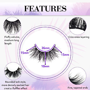 BEEOS Real Mink 3D Eyelashes Wholesale 10 Pairs, E11 Fluffy Full Volume 18 mm Middle Long Lashes Reusable Lightweight Siberian 3D Mink Lashes for Daily Use Natural Look (E11/10 Pairs)