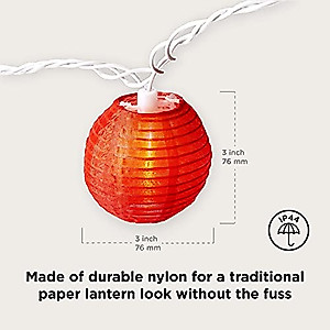 LampLust String Lights Paper Lanterns with Lights, 10 Red Chinese Lanterns, 3 Inch Diameter, 7 Ft Lantern String Lights Bedroom, Plugin Outdoor Waterproof Paper Lantern Party Decorations