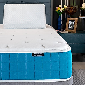 Askme King Mattress 10 Inch Innerspring Mattress Bed in a Box,Medium Firm Cooling Gel Memory Foam Mattress Individually Wrapped Pocket Coils with One Free Memory Foam Bed Pillow CertiPUR-US