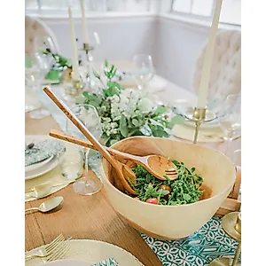 Kasih Co-op Large Suar Wood Salad Bowl Made of One Solid Wood 12" x 10" x 7"