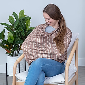 Pobi Baby Premium Multi-Use Cover - Nursing Cover, Baby Car Seat Covers, Shopping Cart, High Chair, and Breastfeeding Cover - Ultra-Soft, Stretchy, Woodland Scarf for Baby and Mom (Wildlife Brown)