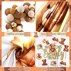 Teddy Bear Baby Shower Decorations for Boy Girl Bear Themed Birthday Party Supplies We Can Bearly Wait Backdrop Wood Grain Baby Boxes with Letters Balloon Arch for Gender Reveal Boy Baby Shower Decor