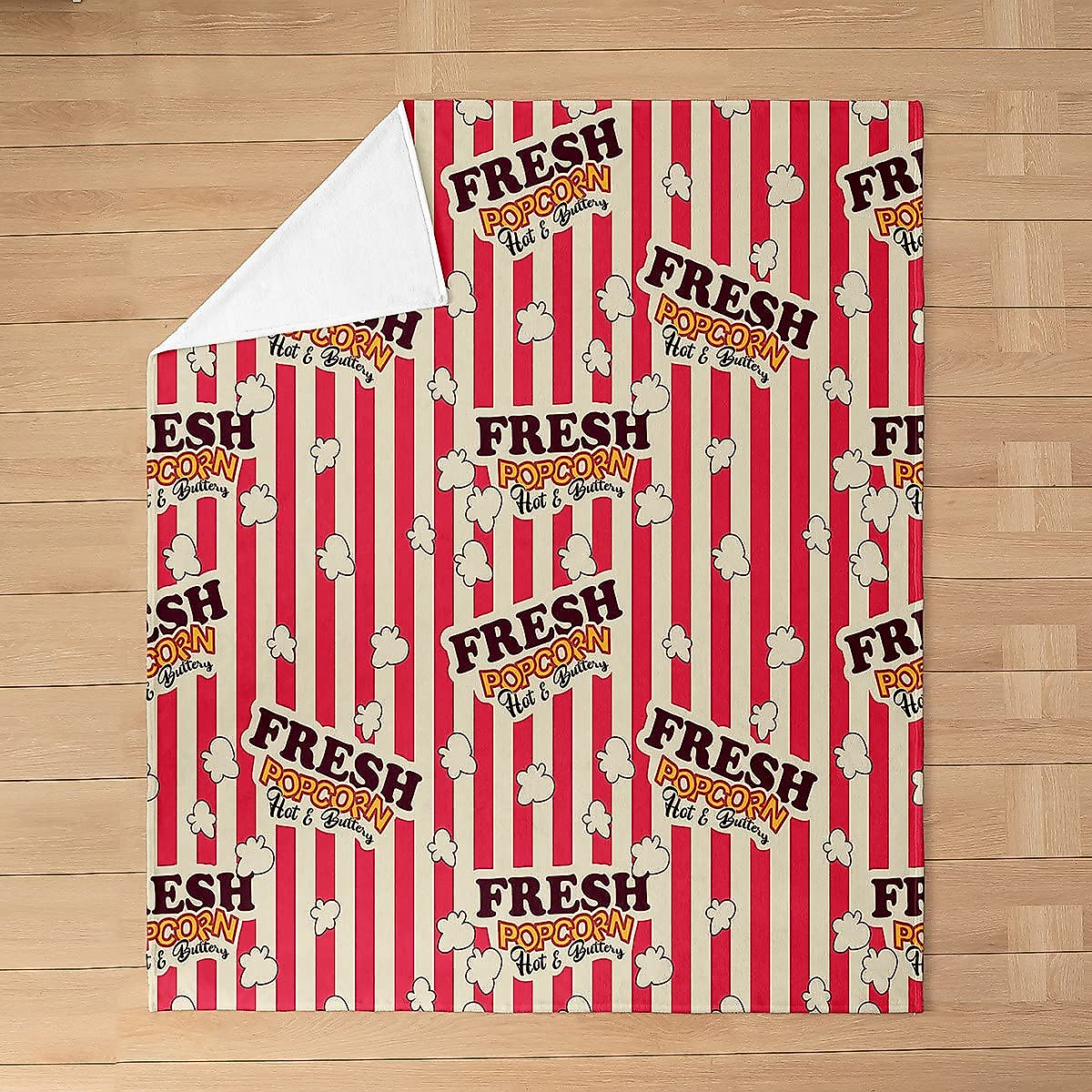 Feelyou Popcorn Pattern Plush Throw Blanket, for Girls Boys Movie Theater Flannel Fleece Blanket Red White Stripe All Season,Bed Blanket Room Decor Vintage Cinema Movie Theater 40"x50"