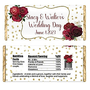 Personalized Candy Wrappers for Chocolate, Floral Party Favors, Pack of 20 Custom Hershey Bar Labels (Red)