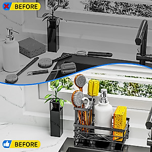 galasily Sink Caddy Sponge Holder for Kitchen Sink with Brush Holder and Stainless Steel Self Drain Tray, Rustproof Kitchen Sink Organizer for Sponge, Soap Dispenser Storage Kitchen Accessories