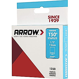 Arrow 508 Heavy Duty T50 1/2-Inch Staples for Upholstery, Construction, Furniture, Crafts, 1250-Pack