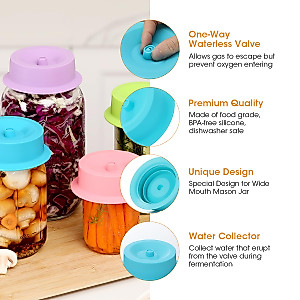 Aieve Fermentation Lid, 4 Pack Fermenting Lids Fermenter Cap for Wide Mouth Mason Jar
