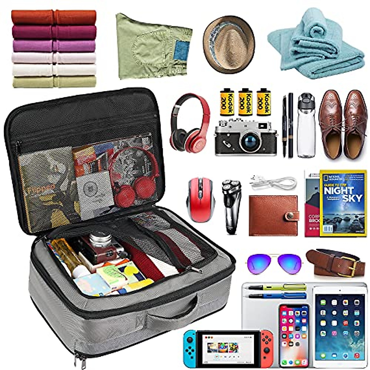 Carry on Travel Backpack, 40L-50L Airplane Flight Approved Backpack for Women Men, Extra Large Expandable Water Resistant Luggage Backpack Daypack Perfect Fit for 17 17.3 18 18.4 Inch Laptop, Grey