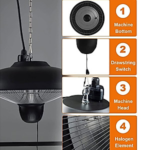 1500W Hanging Infrared Heater, Outdoor Patio Ceiling Electric Heaters, Upgraded Garage Heater with 2 Adjustable Modes 600W/1500W, Over-Heat Protection,IP55 Waterproof