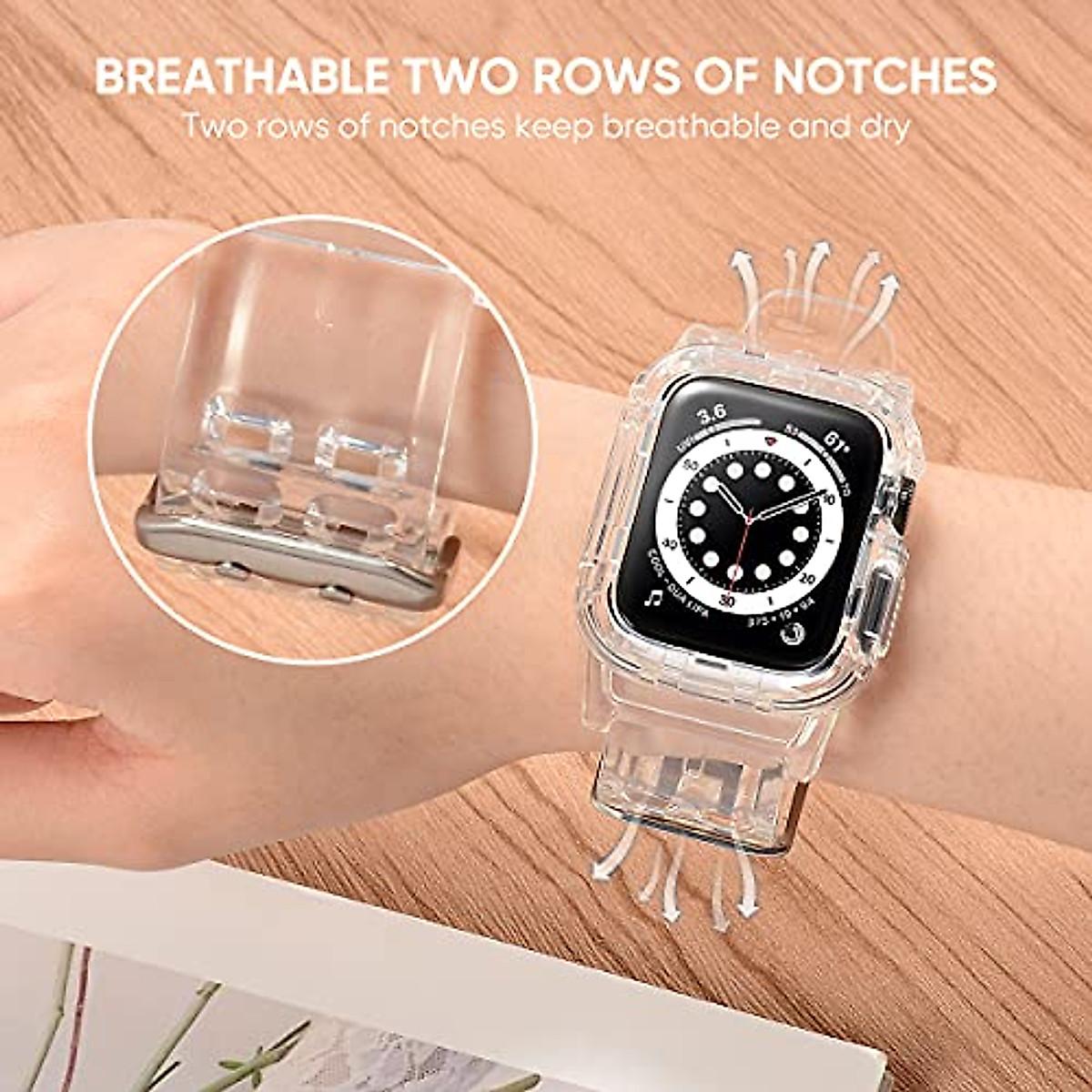ShiningCare Clear Watch Bands Compatible for Apple Watch Band 45mm 44mm 42mm 41mm 40mm 38mm with Protective Bumper Case for iWatch Series 8 7 6 5 4 3 2 1 SE, Crystal Transparent Cute Jelly Watch Strap for Women and Men (Clear, 42/44/45mm)