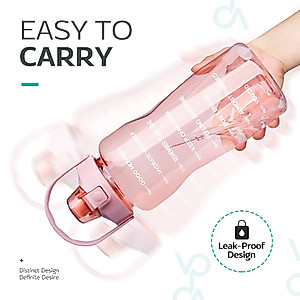 Venture Pal Large Half Gallon/64oz Motivational Water Bottle with Time Marker & Straw,Leakproof Tritan BPA Free Water Jug,Ensure You Drink Enough Water Daily for Fitness,Gym,Sports-Light Pink