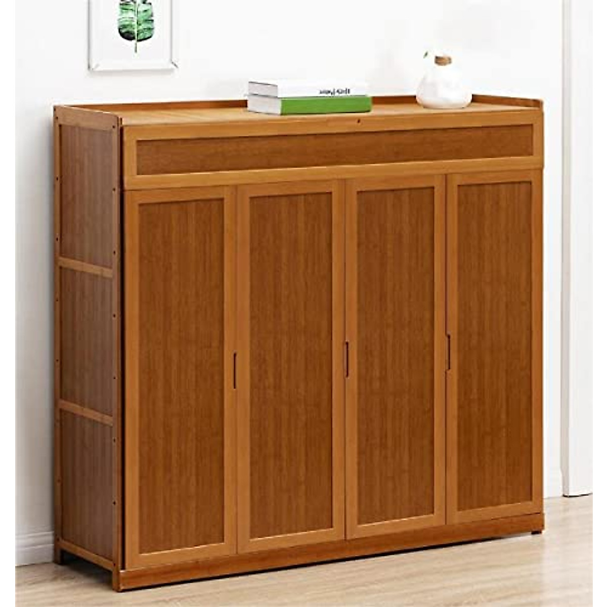 Gdrasuya10 Bamboo Entryway Shoe Storage Cabinet with 2 Folding Doors, 7 Tier Shoe Rack Organizers Shoe Cabinet for Shoes Boots Slippers Sneakers Large Capacity for Home (46" L)