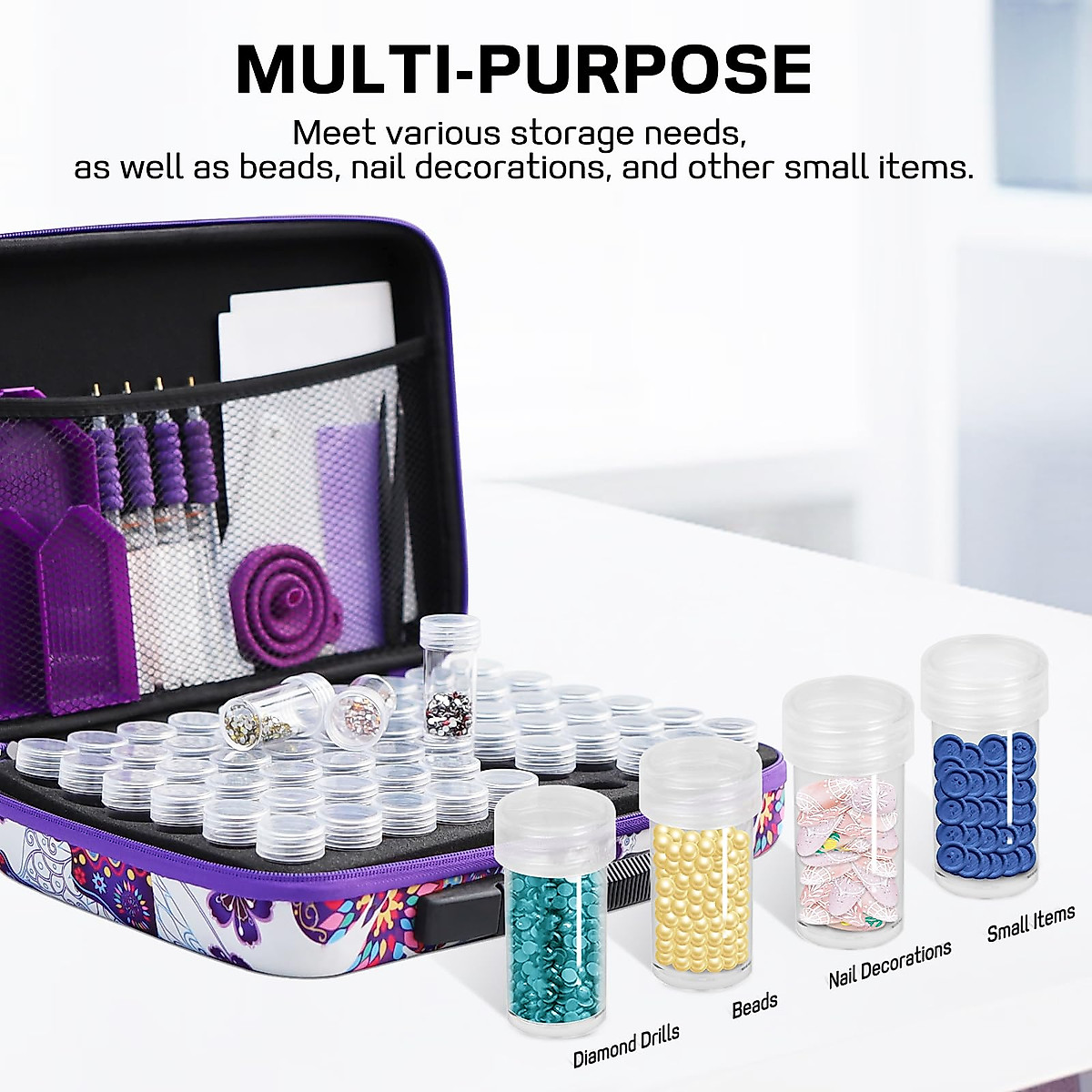 ZORETCO Diamond Painting Storage Containers,60 Slots Diamond Painting Accessories with Tools for Diamond Art Organizer Craft Jewelry Beads Storage Box