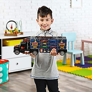 Toy Truck Transport Car Carrier - Toy truck Includes 6 Toy Cars and Accessories Fits 28 Toy Car Slots - Great car toys Gift For Boys and Girls - Original - By Play22