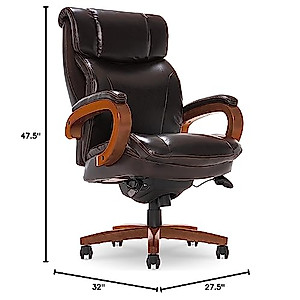 La-Z-Boy Trafford Big and Tall Executive Office Chair with AIR Technology, High Back Ergonomic Lumbar Support, Bonded Leather, Brown