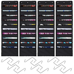 Homaisson 4 Packs Hanging Wall File Organizers with 12pcs Metal Hooks, Heavy-Duty 600D Oxford Storage Pocket Charts, Wall Hanging File Folders with 40 Pockets, Overdoor Magazine Hangers