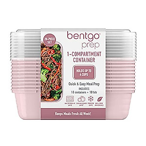 Bentgo® Prep 1-Compartment Containers - 20-Piece Meal Prep Kit with 10 Trays & 10 Custom-Fit Lids - Durable Microwave, Freezer, Dishwasher Safe Reusable BPA-Free Food Storage Containers (Blush Pink)
