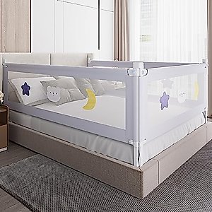 omzer Bed Rail for Toddlers - Baby Bed Guard Rail with Double Child Lock, Safety Bedrail for Children Kids with Pattern, Infants Height Adjustment Guardrail for Queen Size Bed - 3 Pack, 78.7x78.7x59”