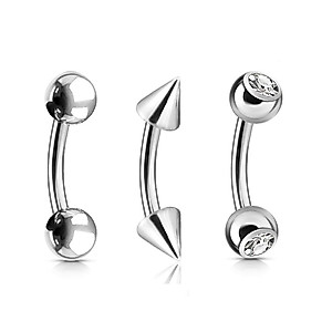 Forbidden Body Jewelry Value Pack 3pc Surgical Steel Ball/Spike/Crystal Curved Barbells (16g 6mm)