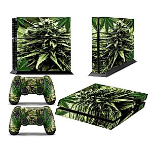 PS4 Designer Skin for Sony PlayStation 4 Console System plus Two(2) Decals for: PS4 Dualshock Controller - Skunk Bud
