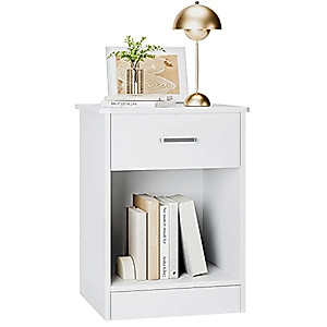FOTOSOK Nightstand, 2-Tier Side Table with Drawer and Storage Shelf, Bedside Table End Table, Modern Night Stand for Bedroom, Home Office, White