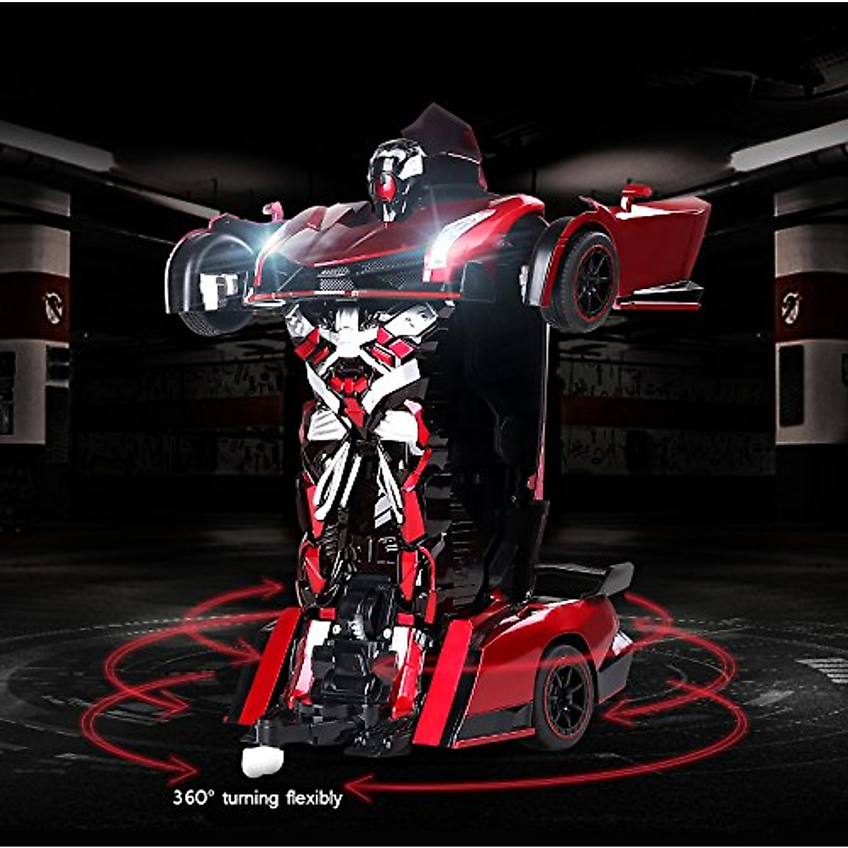 SainSmart Jr. Remote Control Car, Transform Robot RC Cars for Kids Toys, 1:14 Scale Car with One-Button Deformation, 360°Drifting, and Realistic Engine Sound, Gifts for Boys Girls Aged 8+, Red