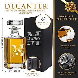 The Wedding Party Store Custom Personalized 26 oz Glass Whiskey Decanter with Lid and Stopper - Engraved with Name (Original Design)