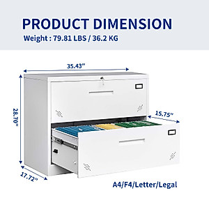 DUNTRKDU 2 Drawer Metal Lateral File Cabinet with Anti-tilt Mechanism for Legal/Letter A4 Size, Large Deep Drawers Locked by Keys, Storage Filing Cabinet for Home Office, Easy to Assemble (White)