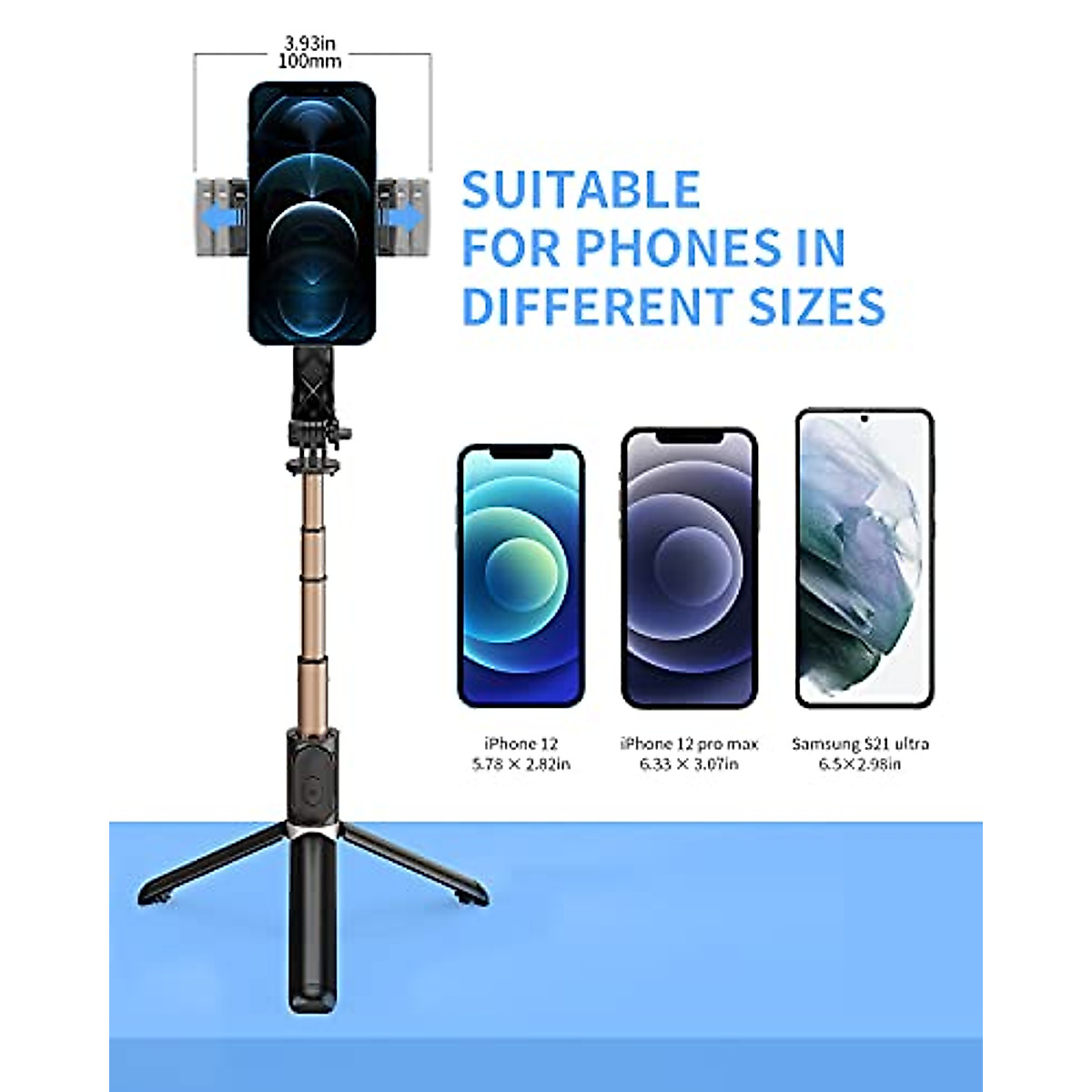 Gimbal Stabilizer with Selfie Stick for iPhone: Portable Handheld Gimble with Tripod & Remote for Cell Phone Camera & Samsung Android Smartphone Recording Video & Vlogging on Tiktok & YouTube