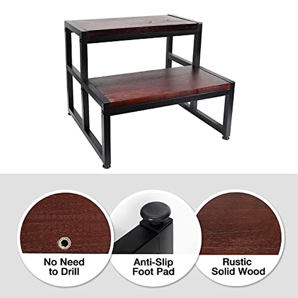 Annecy Wooden Step Stool with 400lb Load Capacity, Bedside Step Stool for Adult Kids, Wood Step Stool for Kitchen, Bathroom, Bedroom - Portable 2 Step Stool Dark Walnut (Assembly Required)