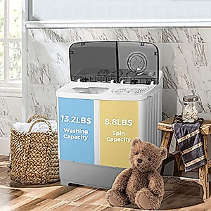 Mayjooy Portable Washing Machine, 22Lbs Capacity Washer and Dryer Combo w/3 Control Knobs & Built-in Drain Pump, Semi-Automatic Compact Laundry Washer w/Twin Tub for RV/Dorm/Apt (Grey)