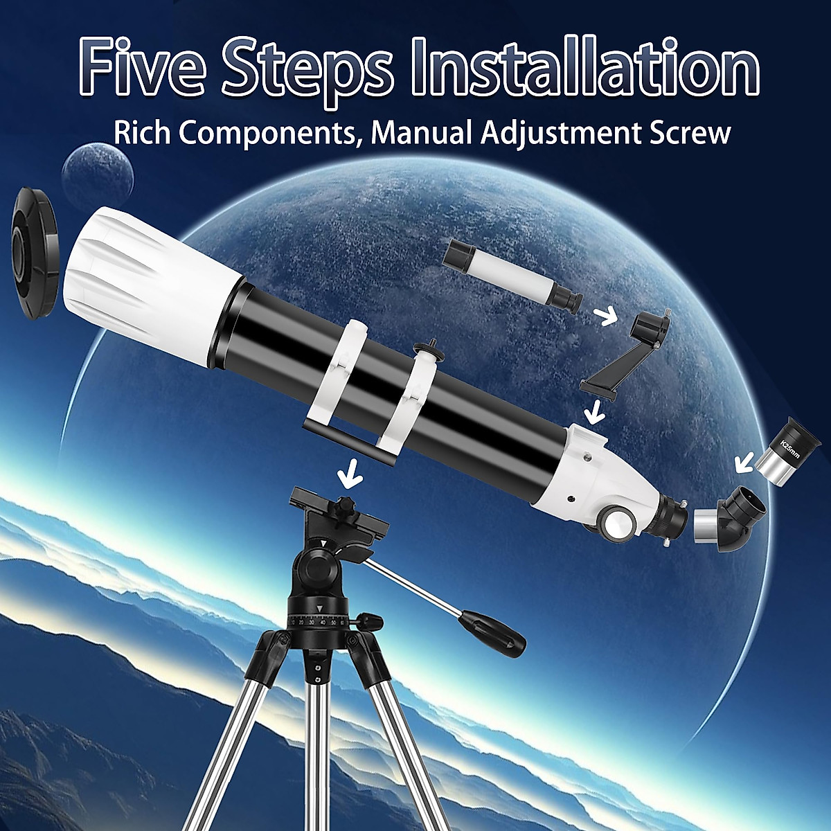 Telescope, 90mm Aperture 900mm Astronomical Refractor Telescope for Adults High Powered - Multi-Coated Professional Telescopes for Astronomy Beginners with AZ Mount, Portable Carry Bag, Phone Adapter