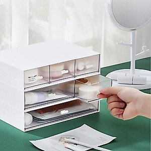 Desk Organizer-3 Tier Stackable Storage Drawers with 6 Compartments White Stackable Drawers Great for Desk Storage, Makeup Storage Bathroom Organization Accessories Etc (White)