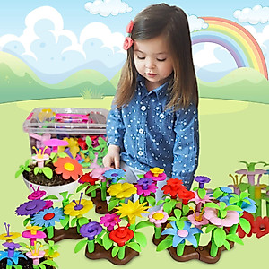 Liquidation! 105 Pcs Flower Garden Building Toys with Carrying Case and Watering Can, Build-A-Garden, Girls Gifts for Ages 3 4 5 6 7, Creative Toddler Stem Activities, Best Educational Kids Playset