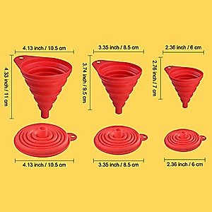 Snowyee Funnels for Filling Bottles, Collapsible Wide Mouth Water Bottle Kitchen Silicone Funnel (3 in 1 Set/Red)
