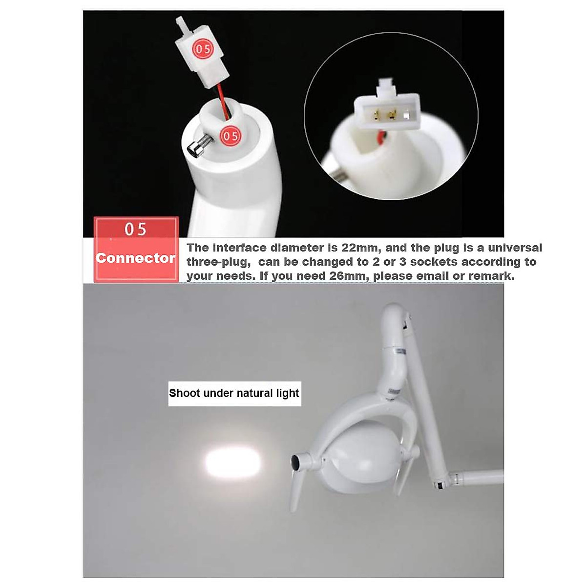 15W Induction Light Dental LED lamp AC/DC 12-24V Dental Oral Lamp for Dental Chair Unit, Pet Surgery Lamp（22mm Connector）