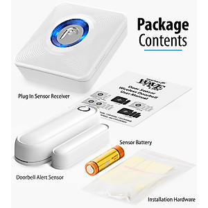 Fosmon WaveLink Wireless Door Chime with 500 Feet Range, 58 Tunes, 5 Volume Levels & LED Indicators for Home/Business/Office (1 Receiver + 2 Sensors)