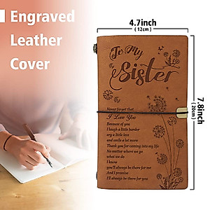 Sister Christmas Gifts from Sister- to My Sister Leather Journal, 140 Page Refillable Journal Notebooks, Big Sister gfits- Back to School Graduation Gifts for Sister from Sister Brother