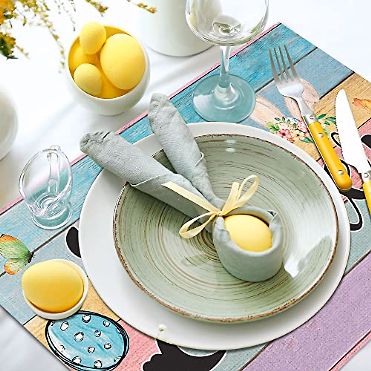 Pinata Easter Placemats, Easter Decorations - Placemats Set of 6 Kitchen Decor, Bunny Place Mats for Dinner Party Decoration, Rectangle Peeps Truck Hip Hop Table Mats12x18inch Spring Decor